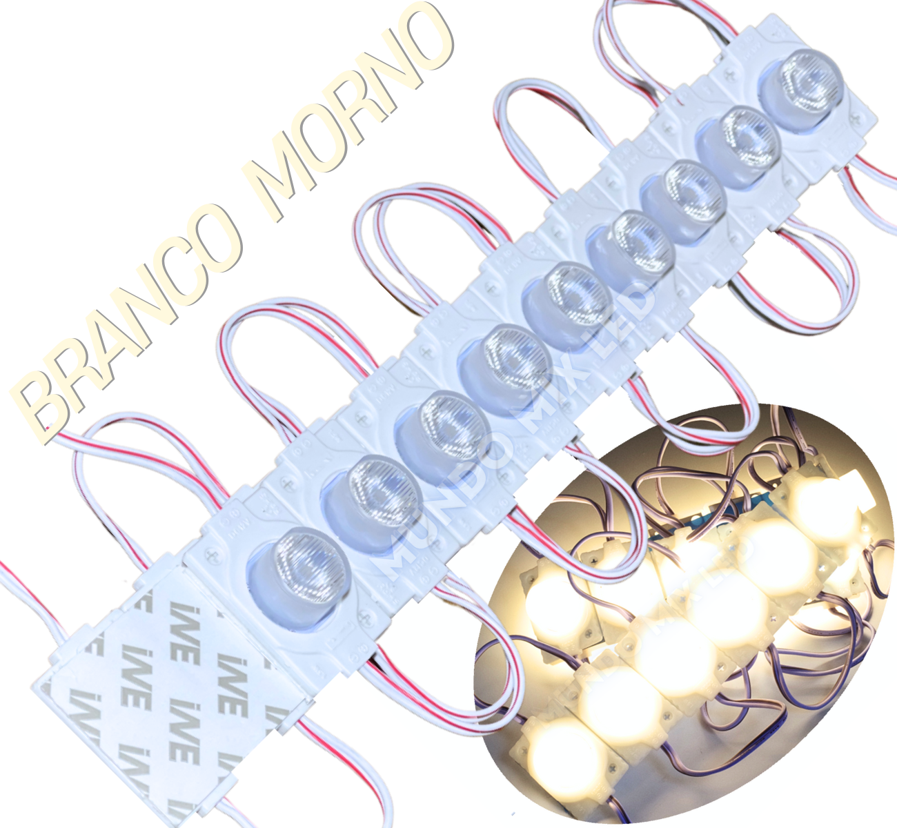 módulo led mega lente 3030 1,5w 12v 1-led branco morno 4000k ip67 12v ...