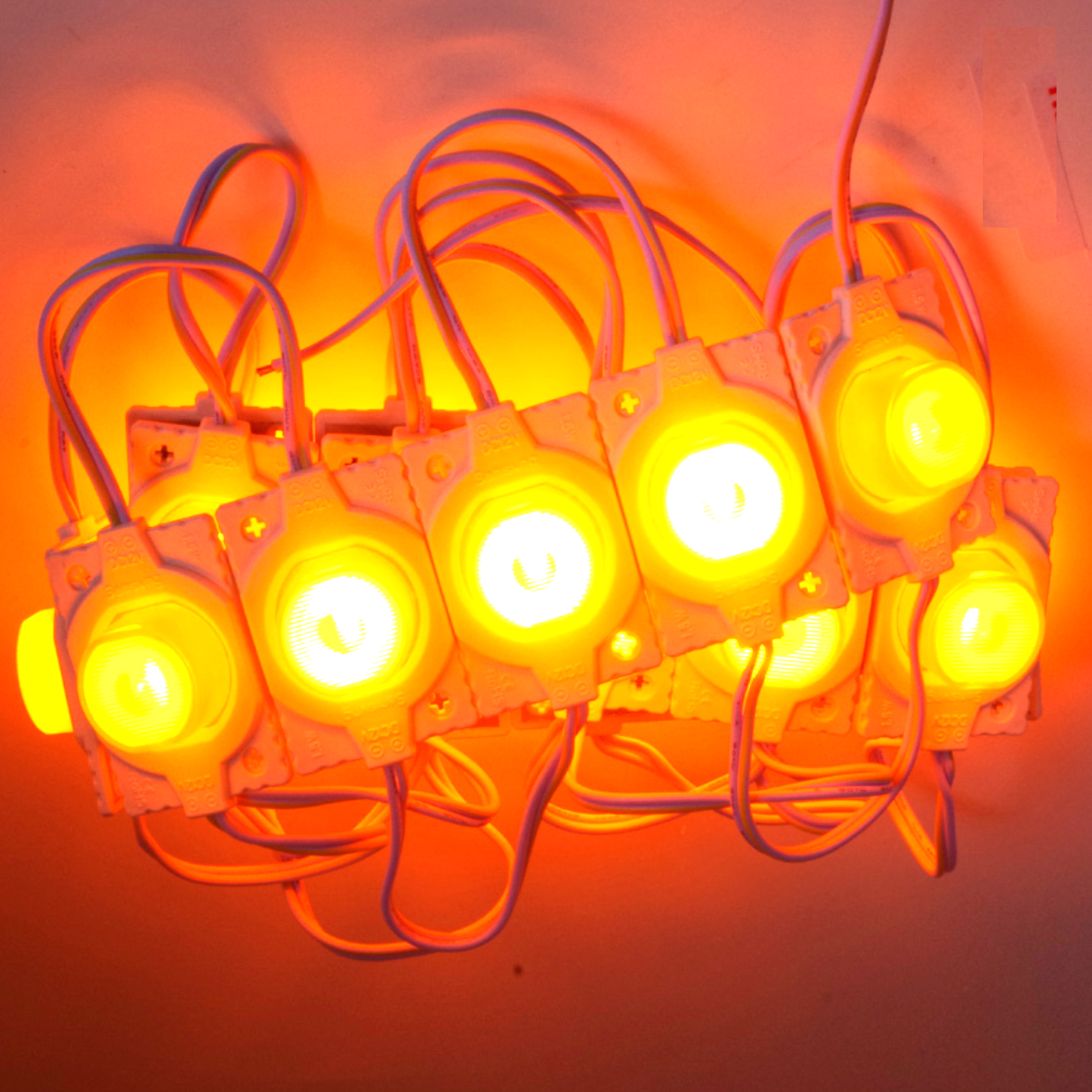 módulo led mega lente 3030 1,5w 12v 1-led amarelo âmbar ip67 12volts ...