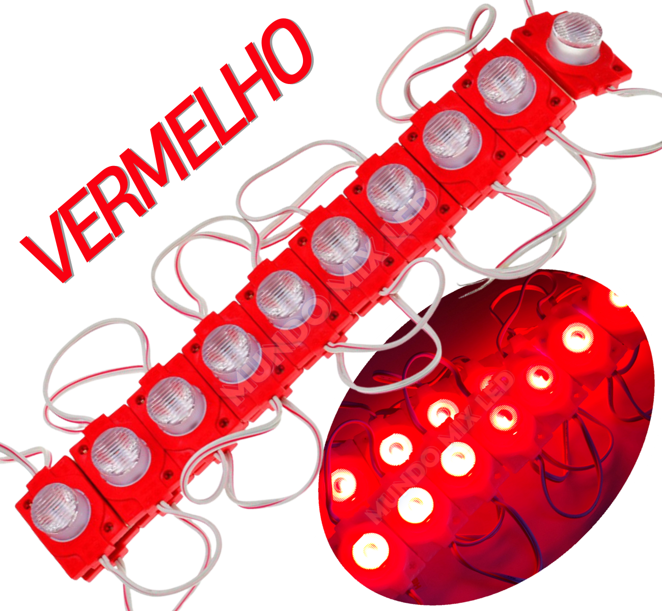 módulo led mega lente 3030 1,5w 12v 1-led vermelho ip67 12volts 60º In ...