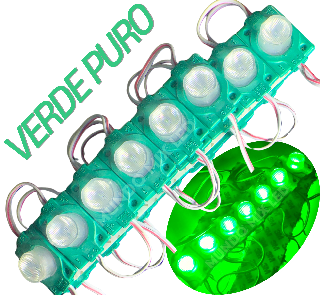 módulo led mega lente 3030 1,5w 12v 1-led verde puro ip67 12volts 60º ...