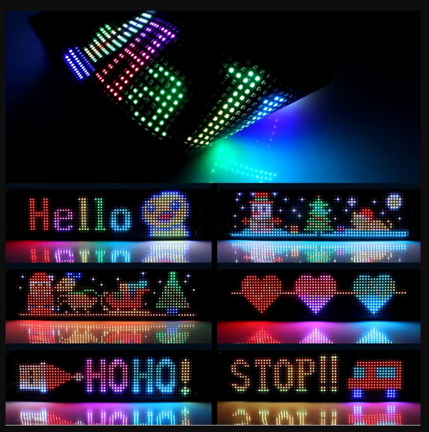 Painel LED Letreiro 10x34cm Matriz Digital Flexível USB 5V Luminoso ...