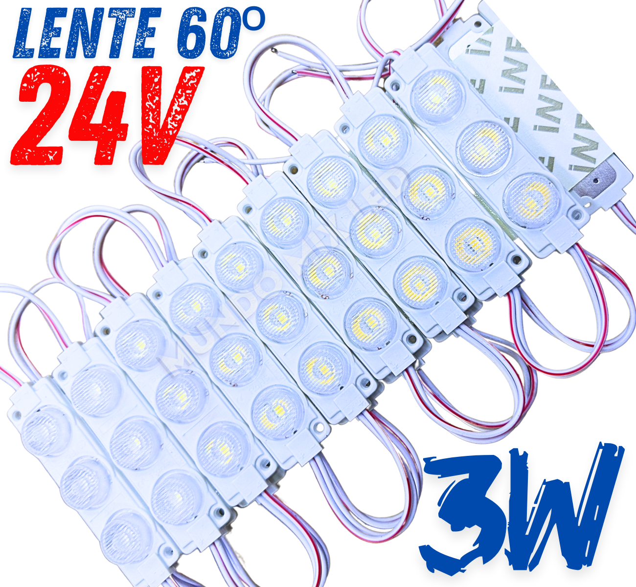 Módulo LED Mega Lente 24V 3030 3W Branco Quente 3.000k 3-LEDs 8cm IP67 ...