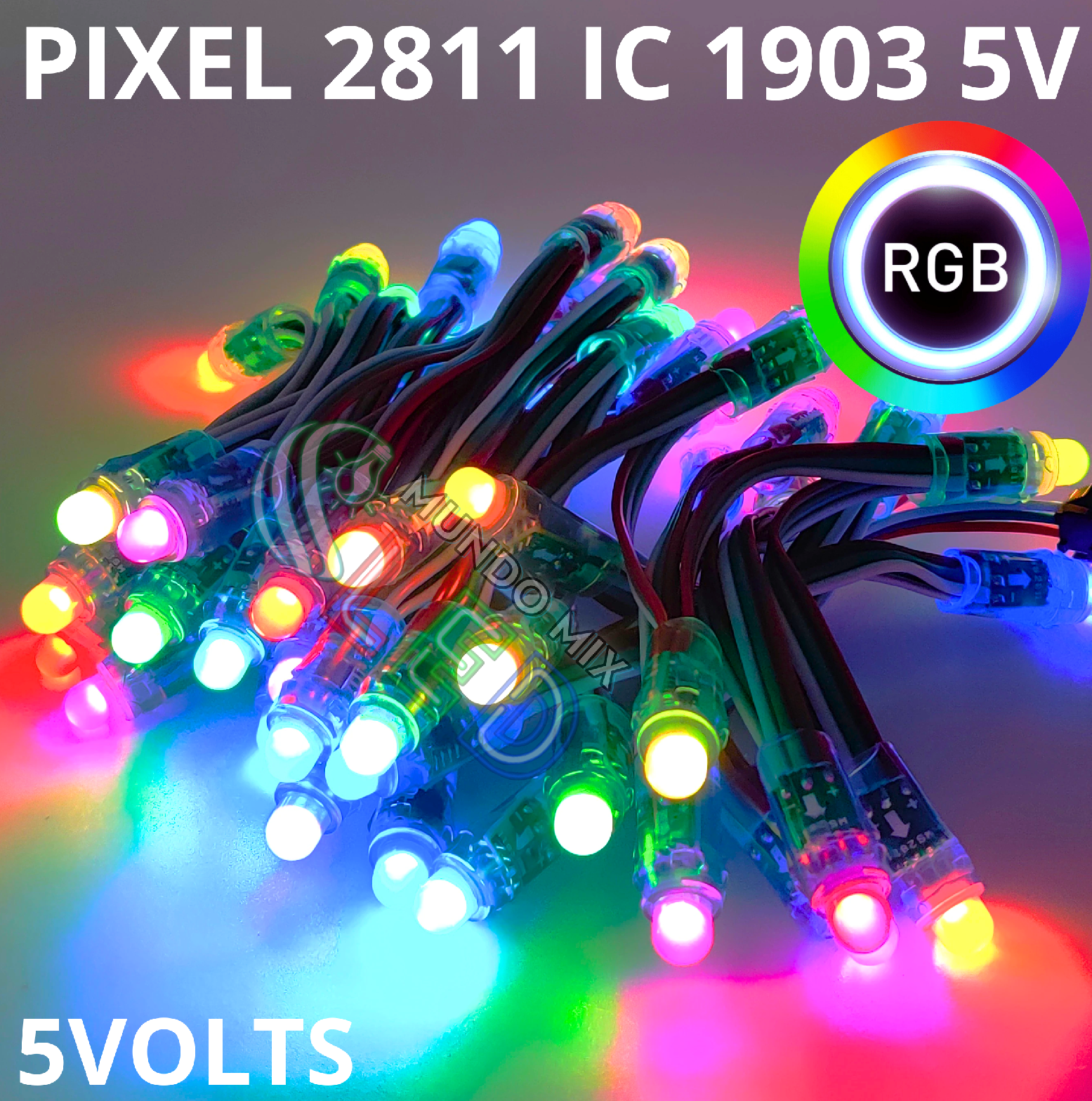 Pixel LED 12mm RGB 5V Digital 2811 IP68 1-Led 0,25W 5olts Endereçável ...