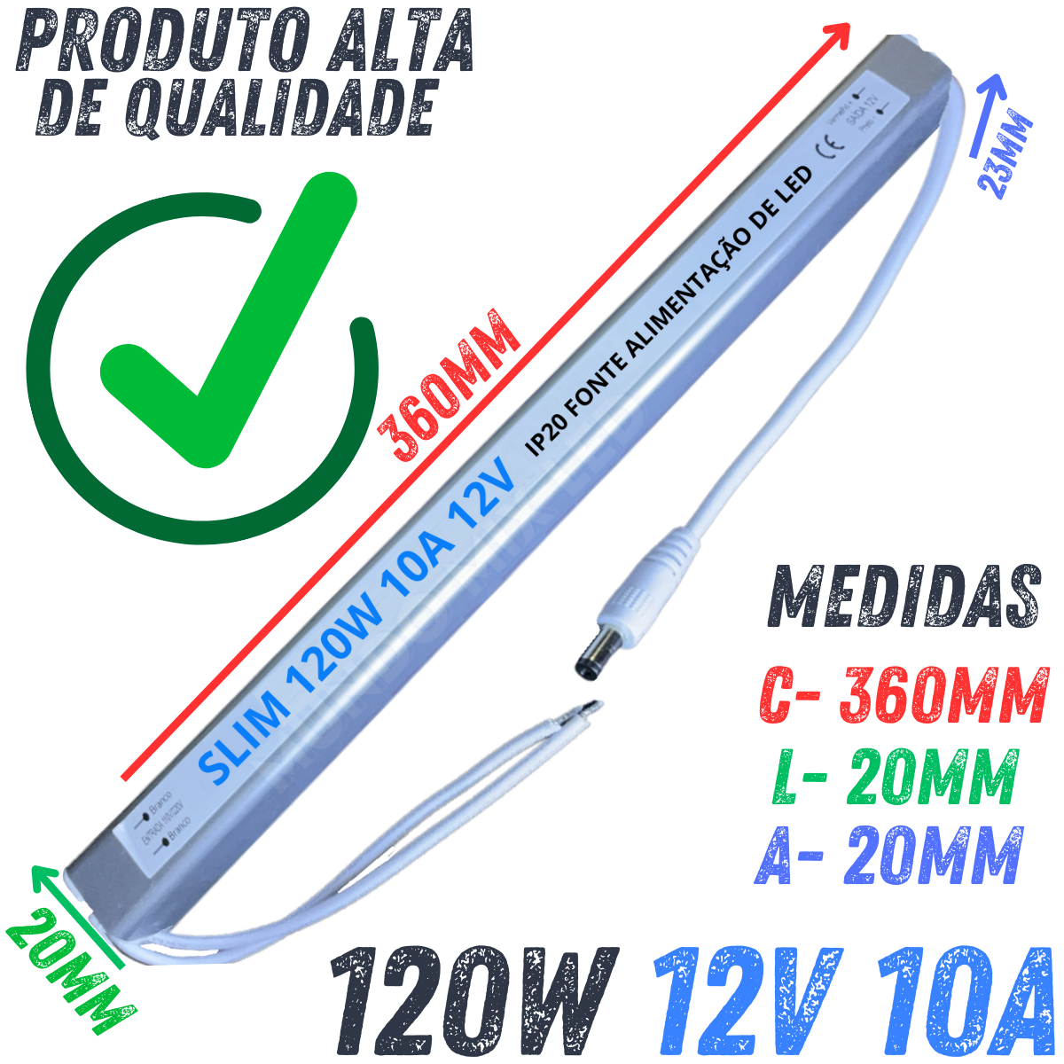 Fonte ULTRA Slim 120W 10A 12V Fina Alumínio Alimentação Palito 110v 22 ...