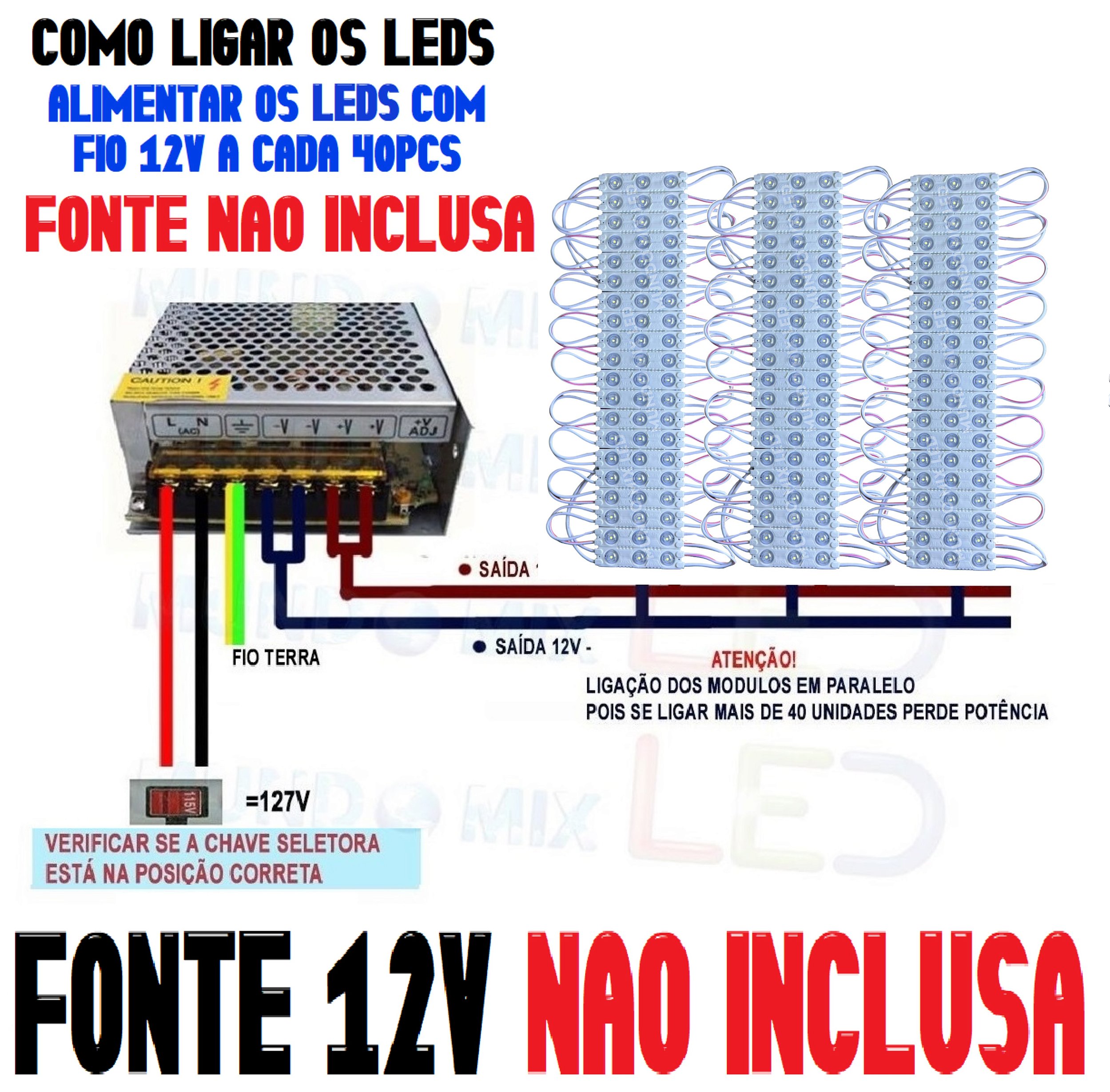 Módulo LED 7030 1,7W 3-LEDs COREANO Vermelho 12V IP67 Lente 175º Injet ...