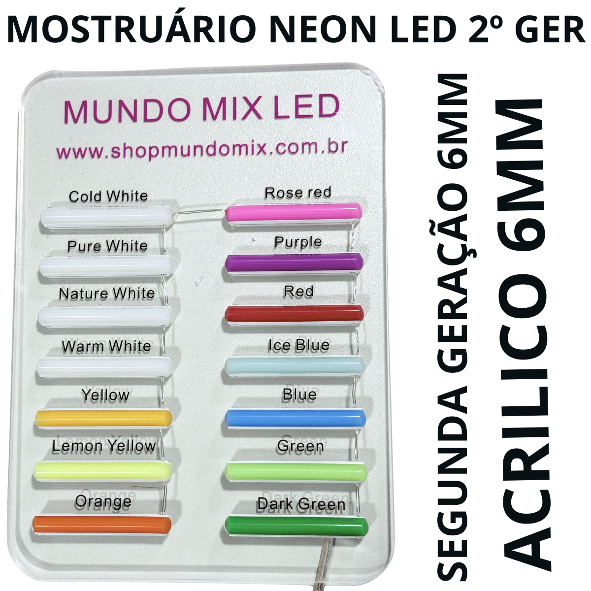 Mostruário NEON LED 14 Cores Segunda Geração 6mm 190mm X 150mm 12V ...