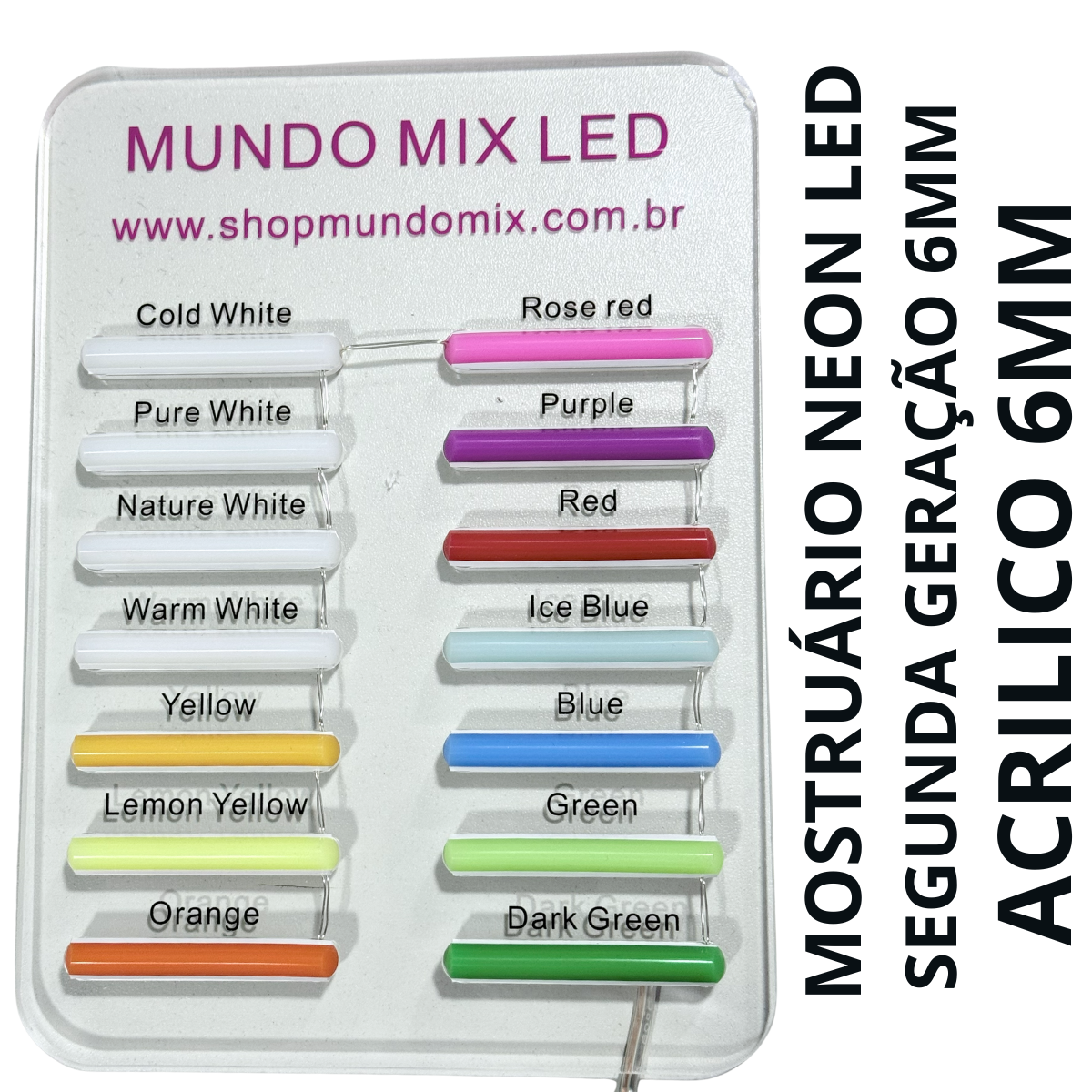 Mostruário NEON LED 14 Cores Segunda Geração 6mm 190mm X 150mm 12V ...