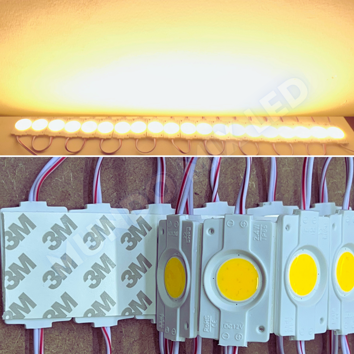 Módulo LED COB 4530 2,4W 12V Branco Quente 3.000k Chip 9-LEDs IP67 12V ...