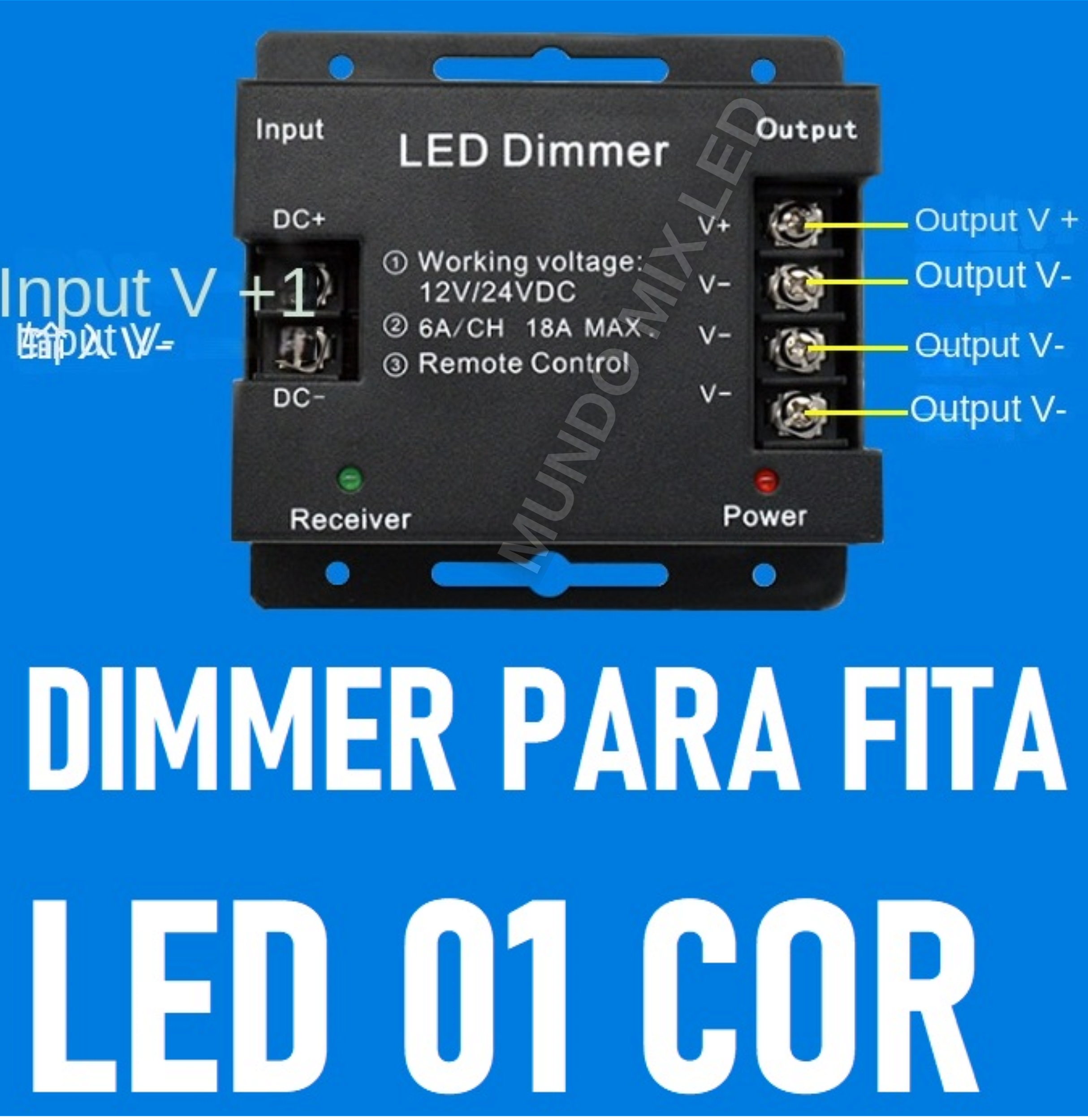 Controladora DIMMER TOUCH Screen 250W 20A 12V 24V Comando Analógico P ...
