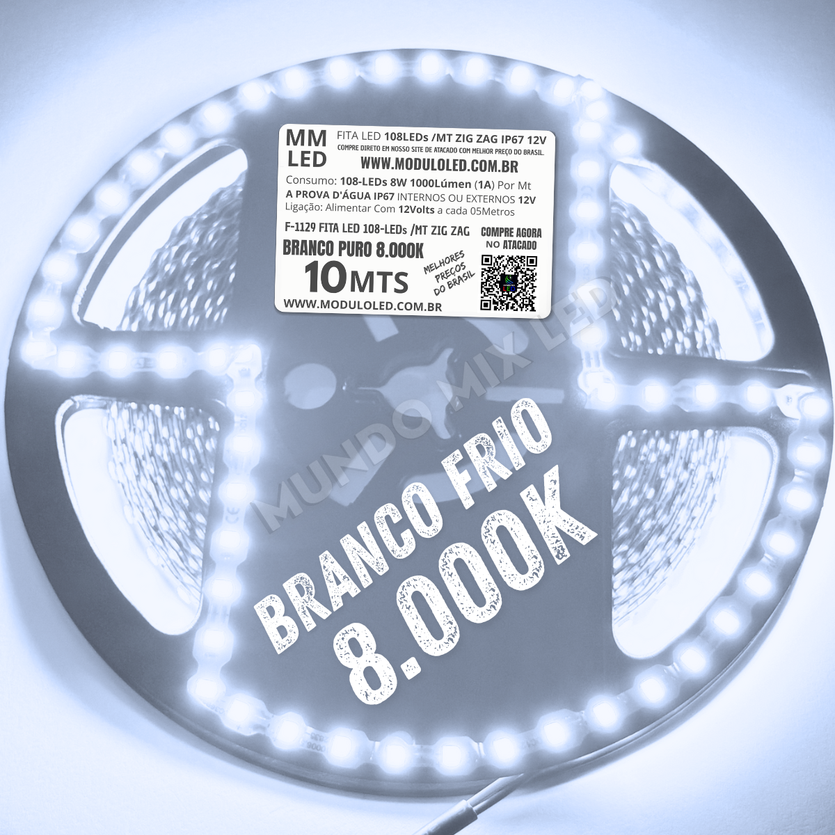 Ultra Ultra Fita LED Maleável 108LEDs 6,48W /MT 12V 8000k Branco FRIO ...