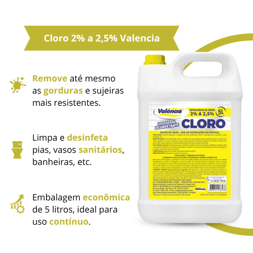 Cloro Liquido Valência 2,5% 5 Litros - Tríade LOG - Produtos de limpeza ...