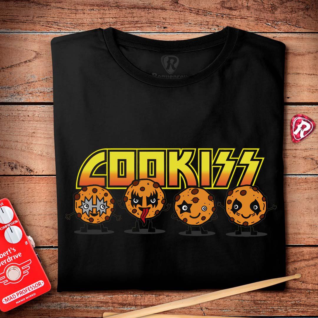 Camiseta rock KISS Cookiss na cor preta com mangas curtas - Roquenrou | Estampado na Veia!