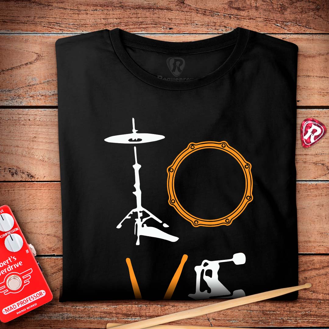 Camiseta Love Drums | 100% Algodão - Roquenrou | Estampado na Veia!