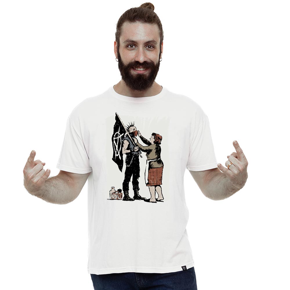 Camiseta Pseudo Punk Branca | 100% Algodão - Roquenrou | Estampado na Veia!