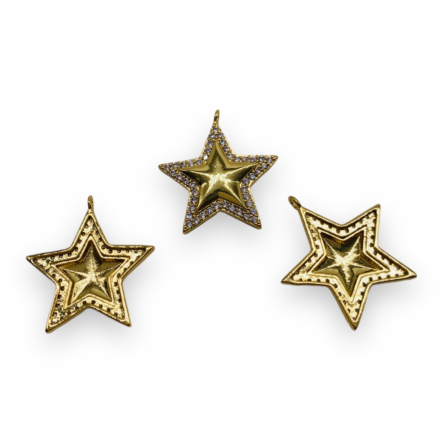 Pingente Estrela Dourado com Borda de Strass - 25mm - Jade Stone