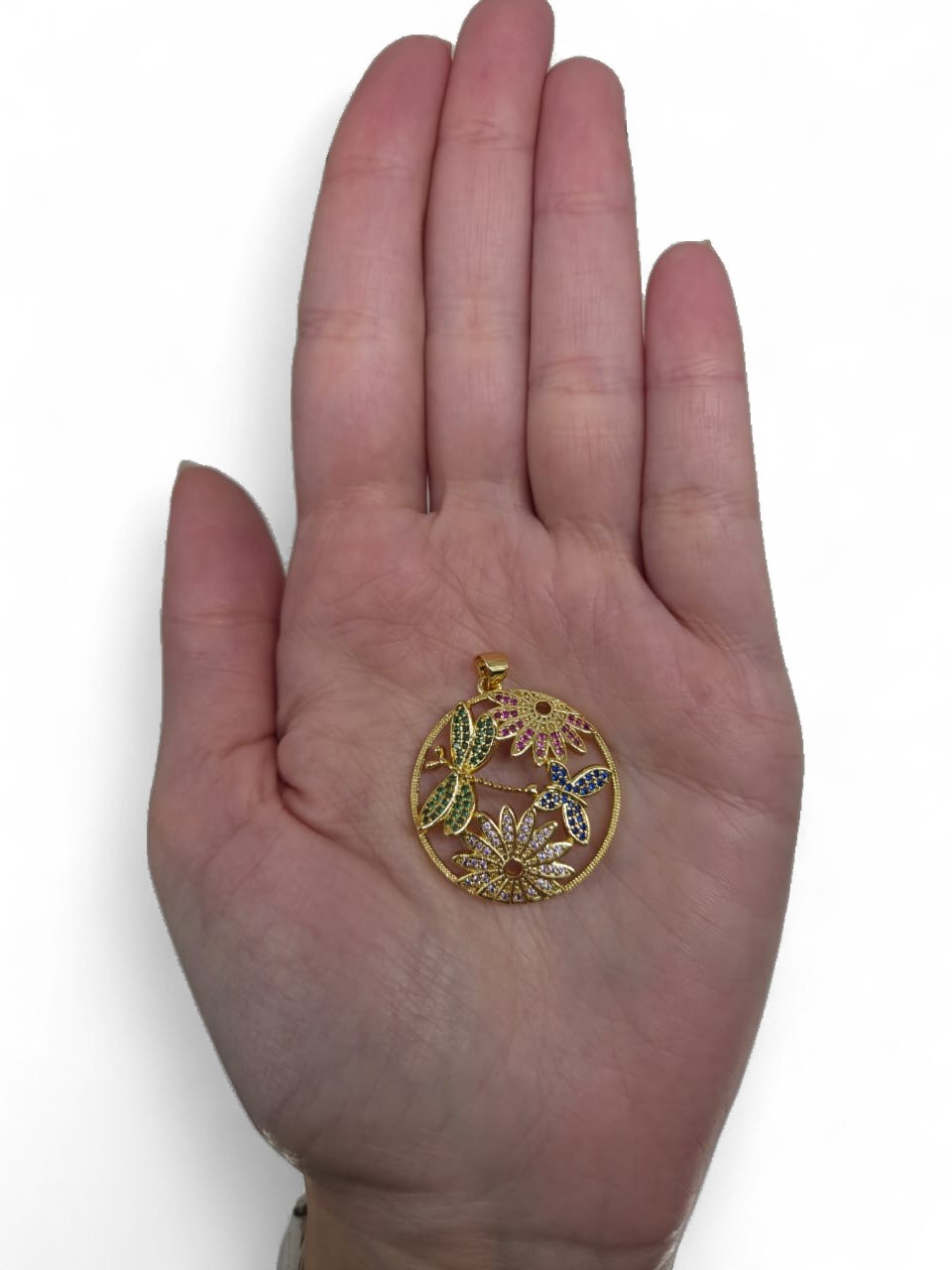 Pingente Flor e Libélula Cravejado - Jade Stone