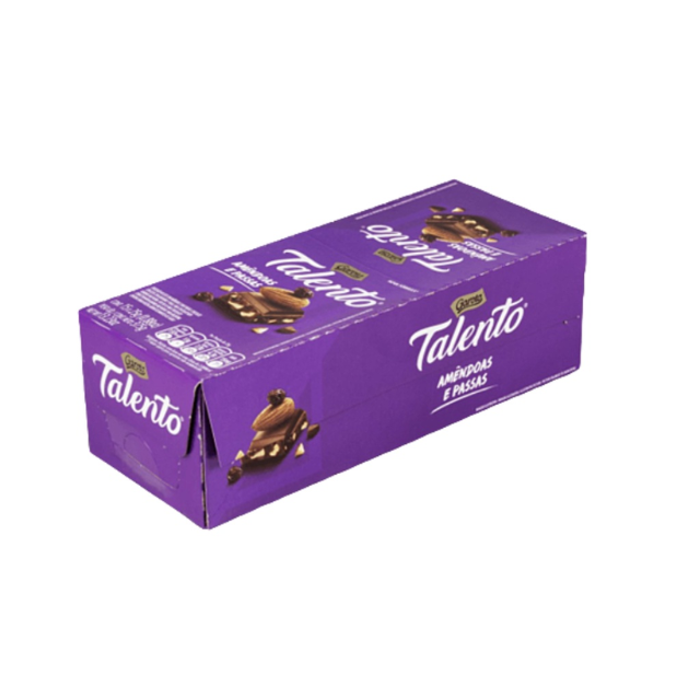 Chocolate ao leite amêndoas e passas TALENTO 25g - C/ 15 un - Santa ...