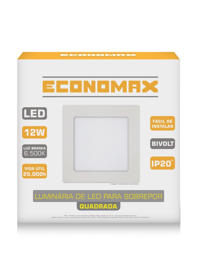 Luminaria Led Economax Sobrepor Quadrada 12W Biv (Luz Bco) - Tocco ...