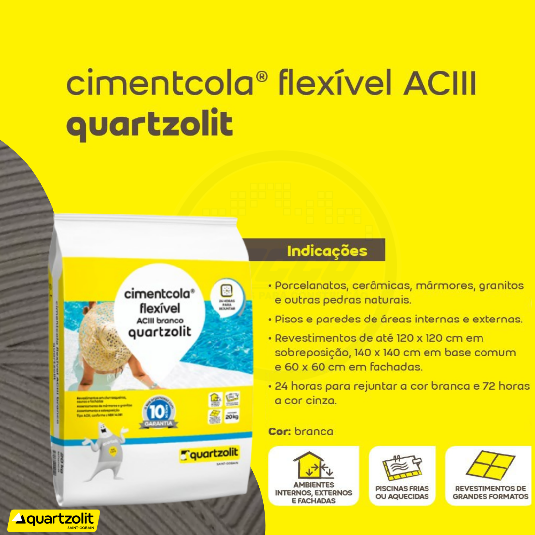 Argamassa Cimento Cola Quartzolit Flexivel AC3 Branco 20Kg - Tocco ...