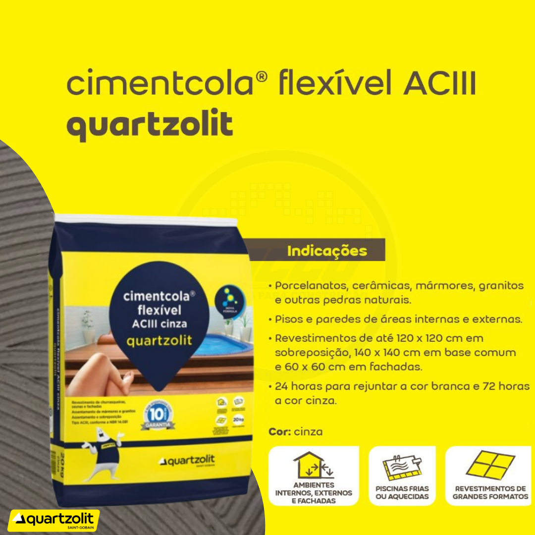 Argamassa Cimento Cola Quartzolit Flexível AC3 Cinza 20Kg - Tocco ...