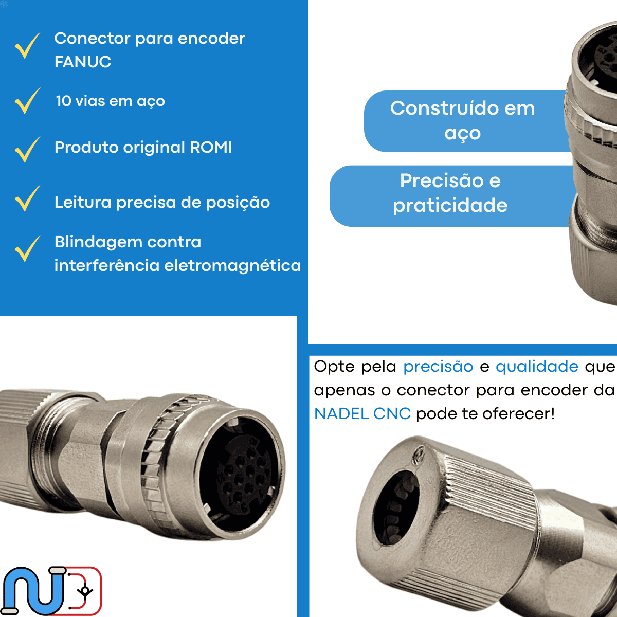 Conector Fanuc Encoder Reto 10 vias em aço romi - NADEL CNC Automação