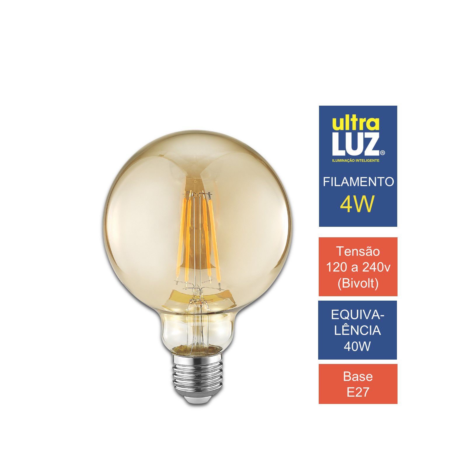KIT 10 Unidades - Filamento G95 4W 2300K Âmbar - Ultraluz Atacado