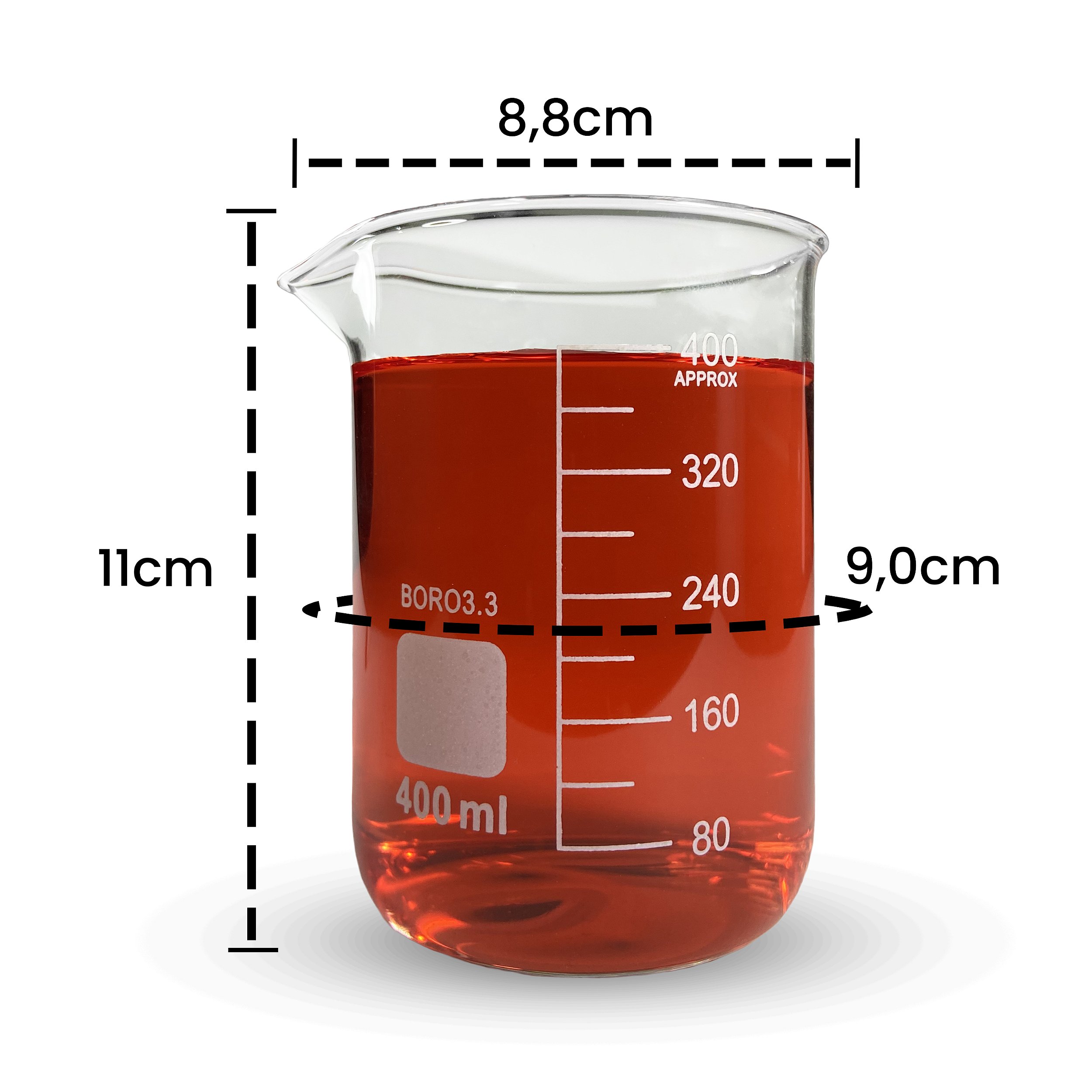 Kit 8 Becker De Vidro Forma Baixa Graduado 400ml Bequer - MM Comércio