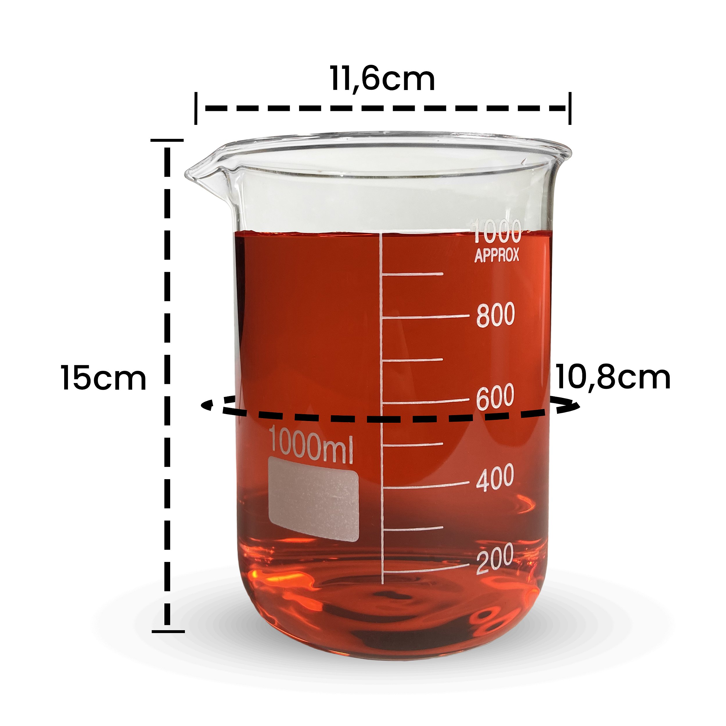 Kit 6 Becker De Vidro Forma Baixa Graduado 1000ml Bequer - MM Comércio
