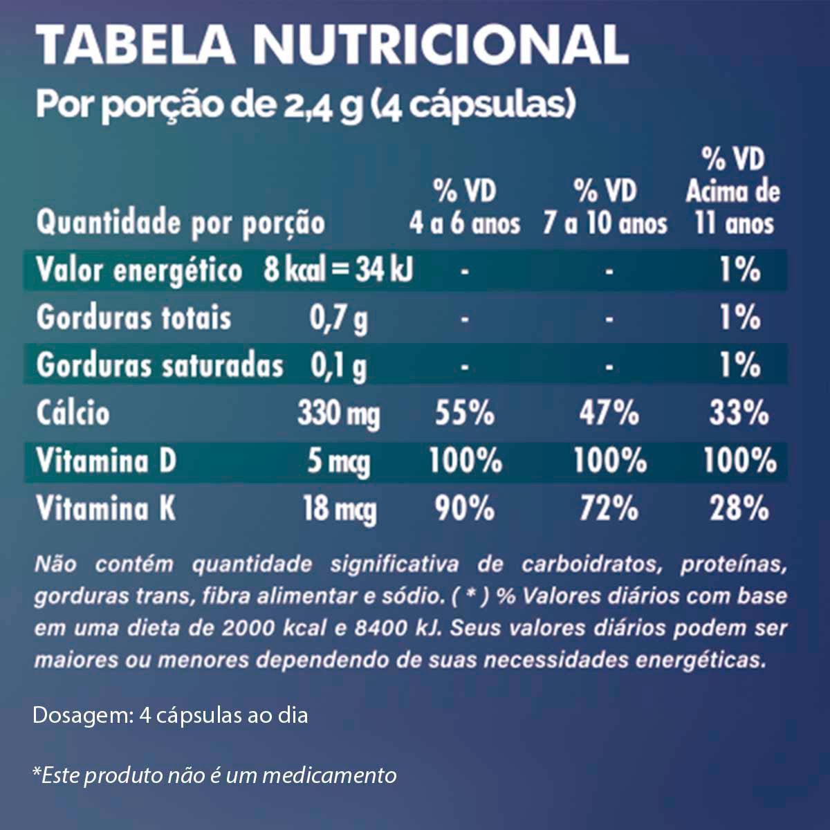 Suplemento Cálcio Kids Criança Vitamina D + K2 Mastigável 120 Cápsulas ...