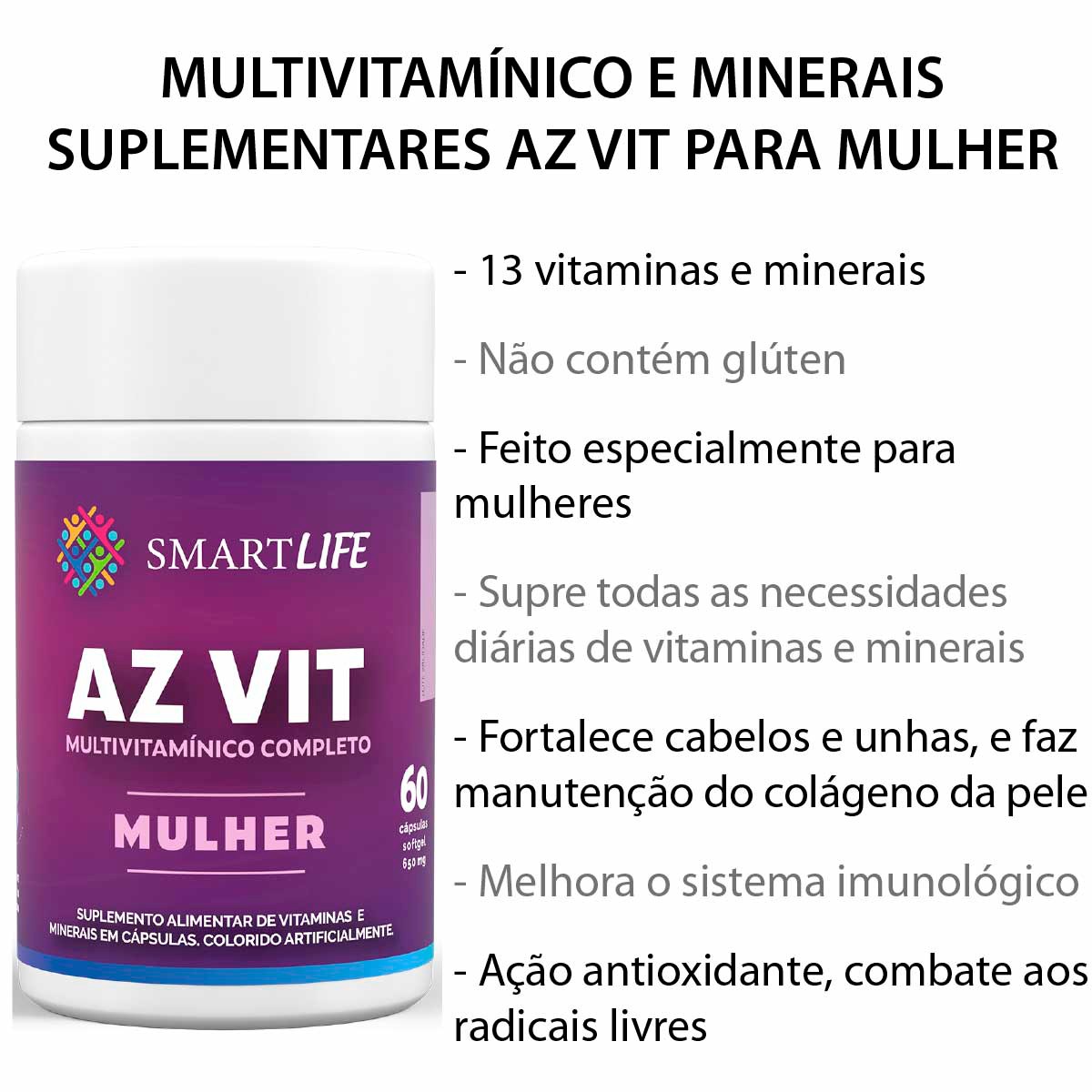 Suplemento AZ VIT Mulher Vitaminas Saúde Beleza Feminina 60 Cápsulas ...