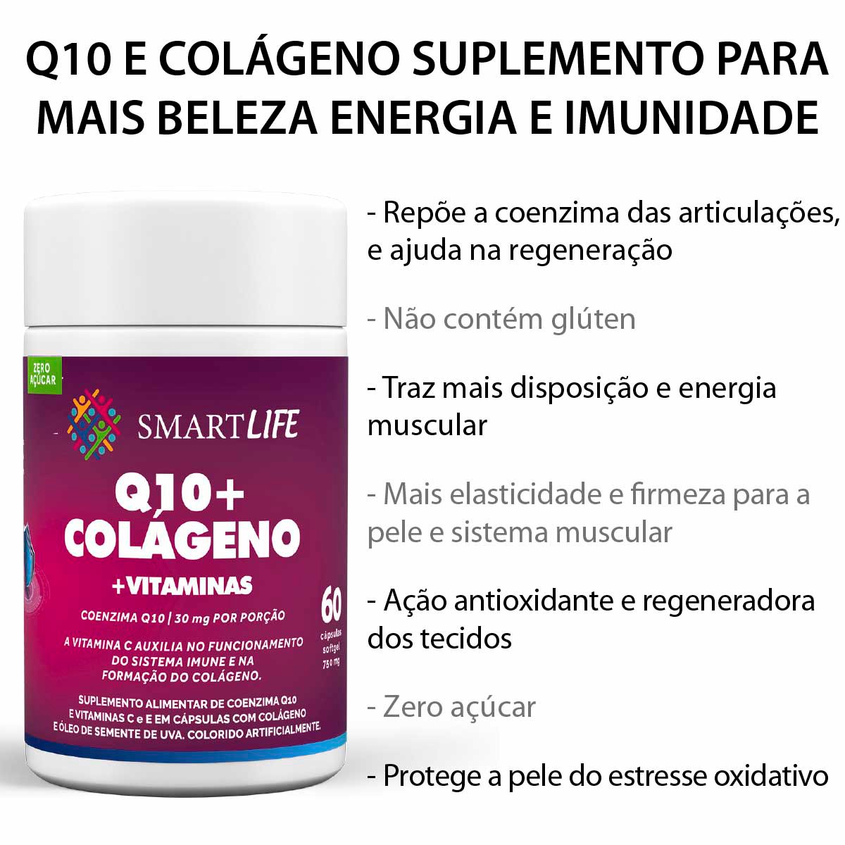 Suplemento Colágeno + Coenzima Q10 30mg + Vitaminas 60 Cápsulas - Japa ...