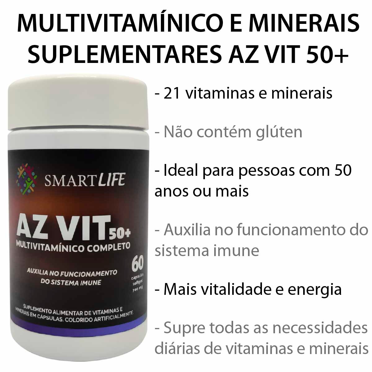Suplemento AZ VIT 50+ Vitaminas Minerais Essenciais 60 Cápsulas - Japa ...