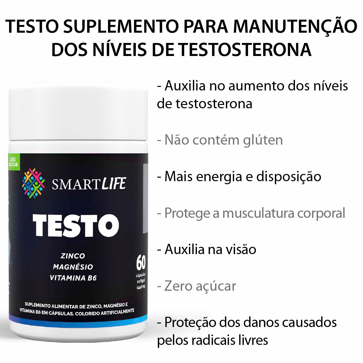 Suplemento Testo Manutenção Testosterona Magnésio Zinco 60 Cápsulas ...