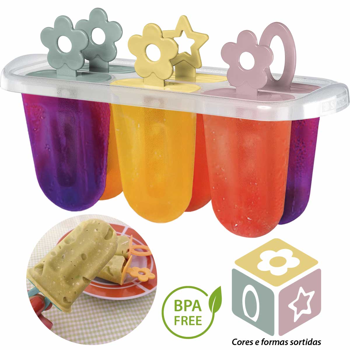 Forma de Picolé Sanremo Molde c/ Palitos Forminha 6 Cavidades Plástico ...