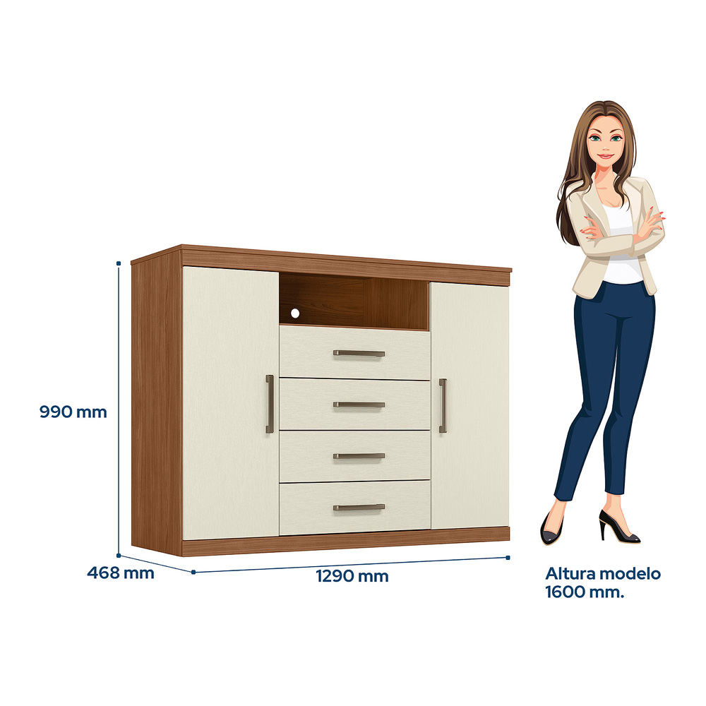 Cômoda Master - 309943 - Jatobá/Areia - Santos Andira - LOJA MUNDI MÓVEIS