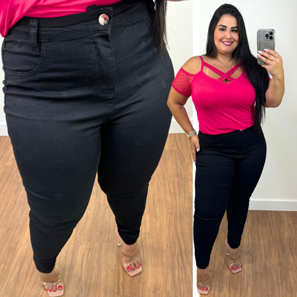 Calça Jeans Star Preta Ana Plus Size - Belíssima 48 - Belissima48
