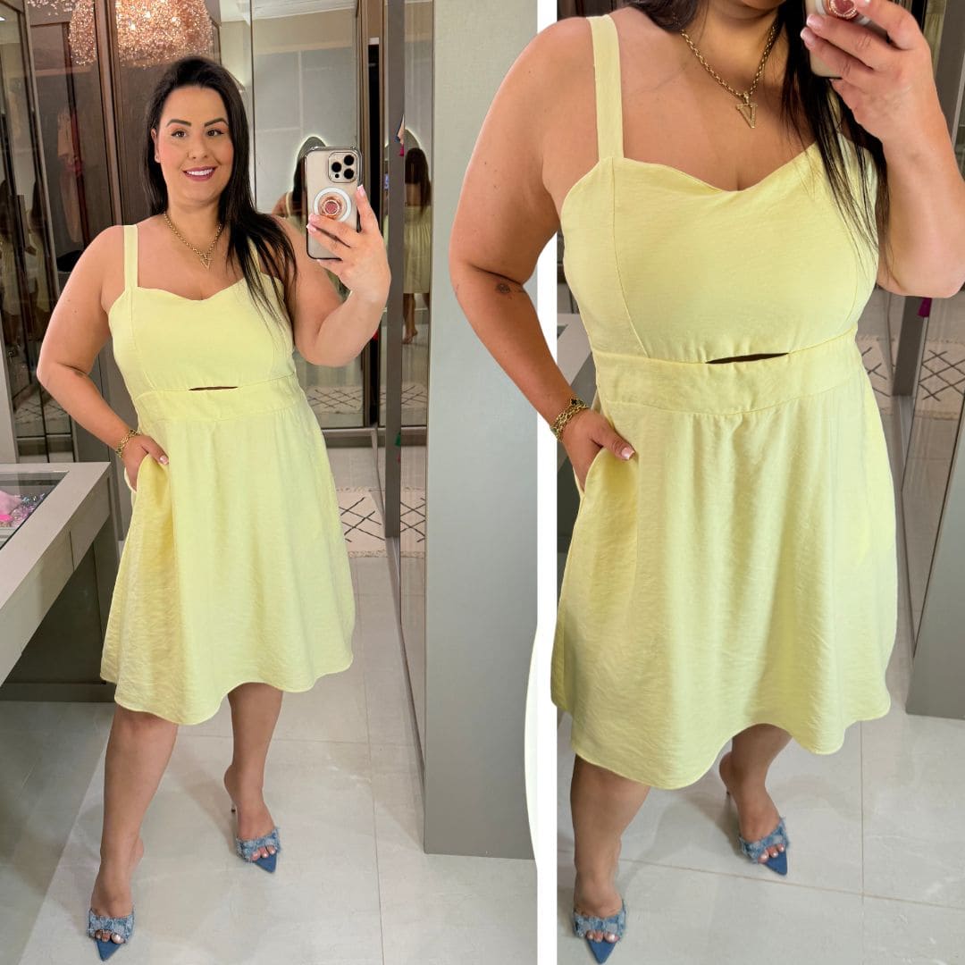 Vestido Curto Hadassa Amarelo Plus Size - Belíssima 48 - Belissima48