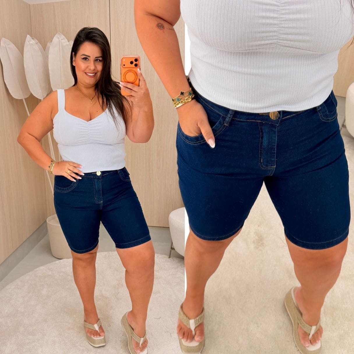 Bermuda Jeans Awa Escura Monique Plus Size - Belíssima 48 - Belissima48