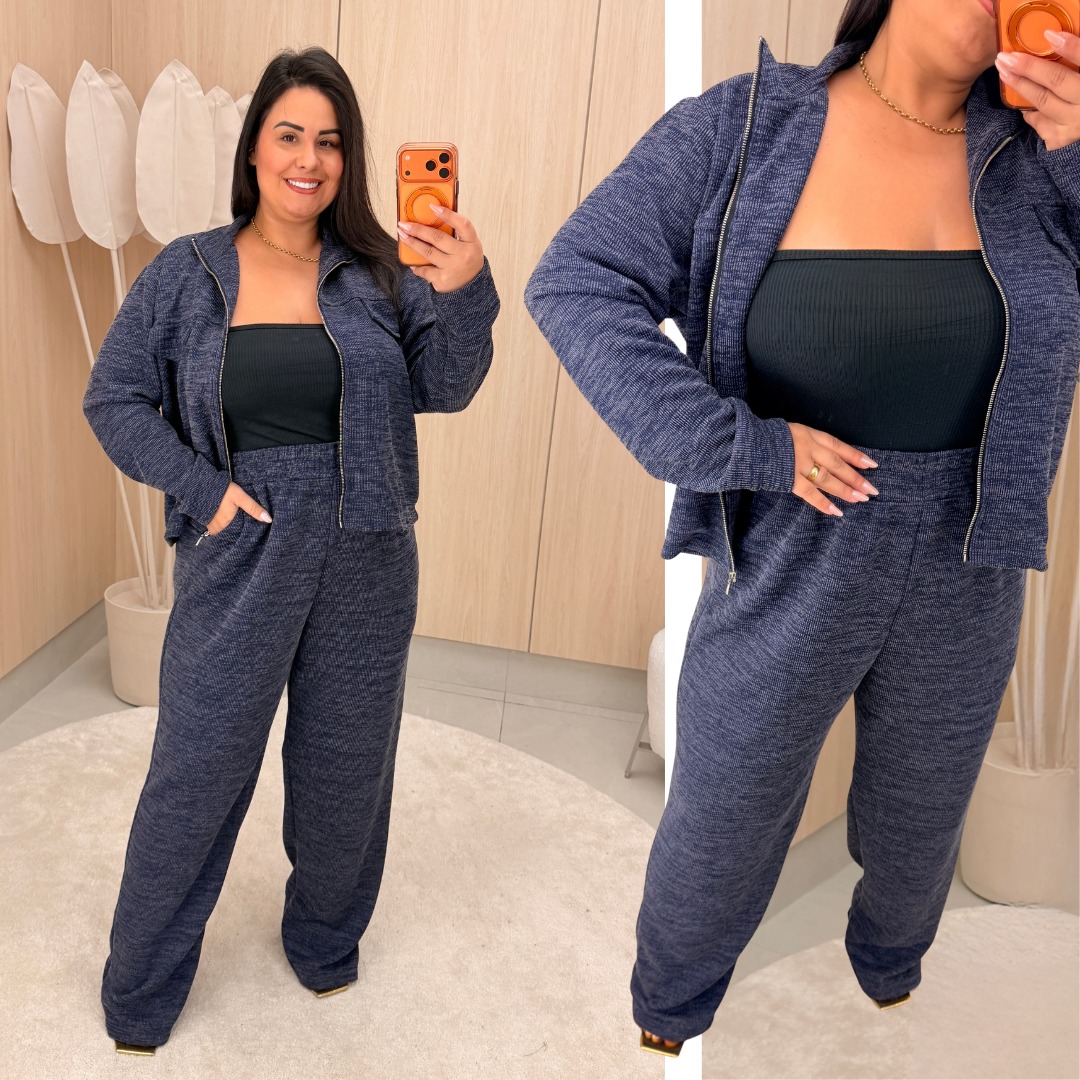 Conjunto Vip Manga Longa Emily Azul Marinho Plus Size - Belíssima 48 ...