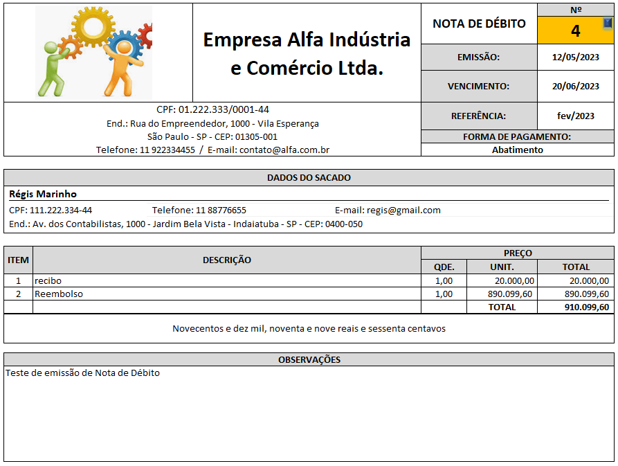 Planilha Emissora de Nota de Débito - Planilhacessível - Soluções em ...