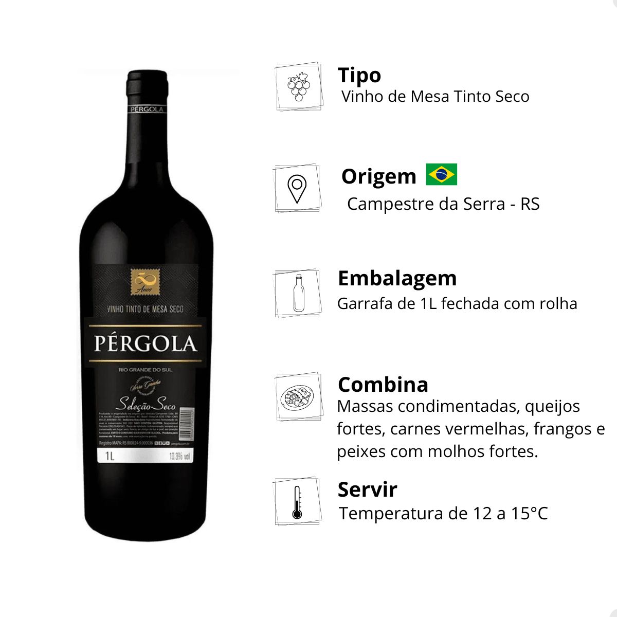 Vinho Tinto de Mesa Seco Pérgola Seleção 1 Litro - Maxvinhos - Vinhos ...