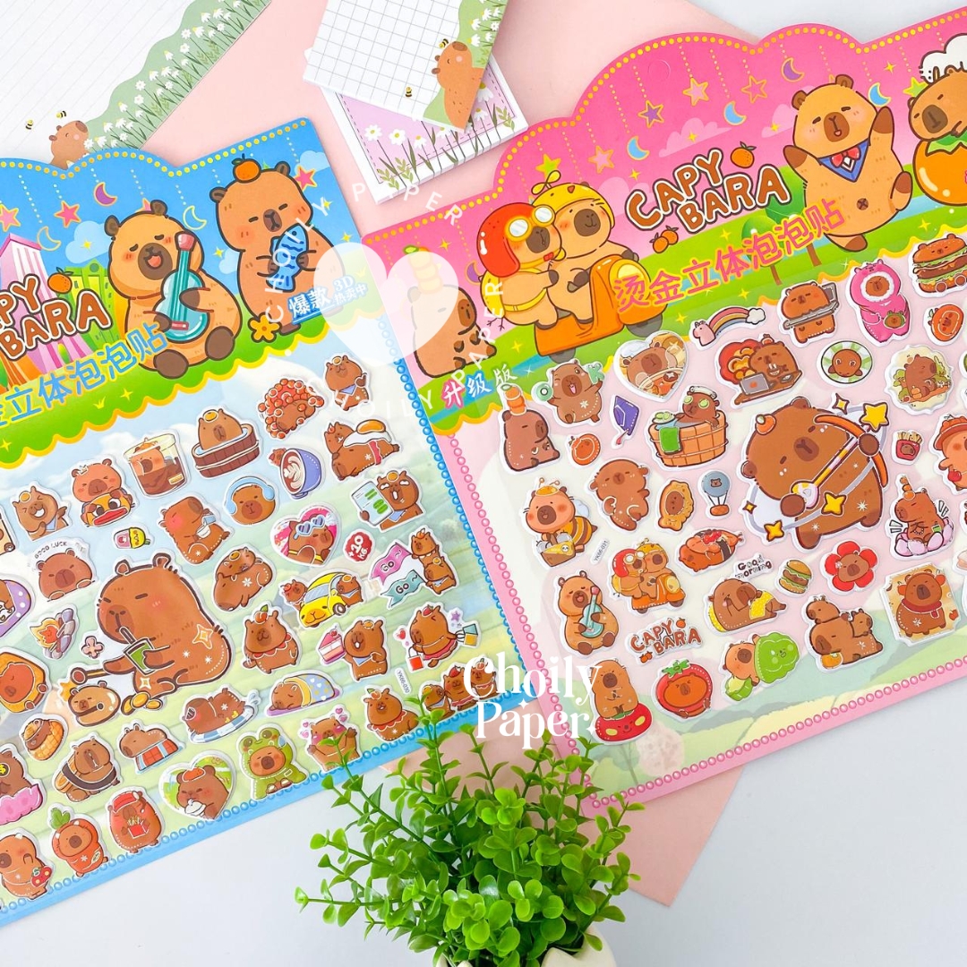 Cartela Grande de Adesivos 3D - Capivara - Choily Paper - Papelaria Fofa