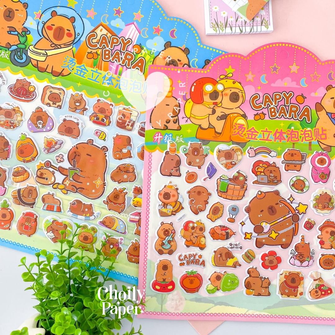 Cartela Grande de Adesivos 3D - Capivara - Choily Paper - Papelaria Fofa