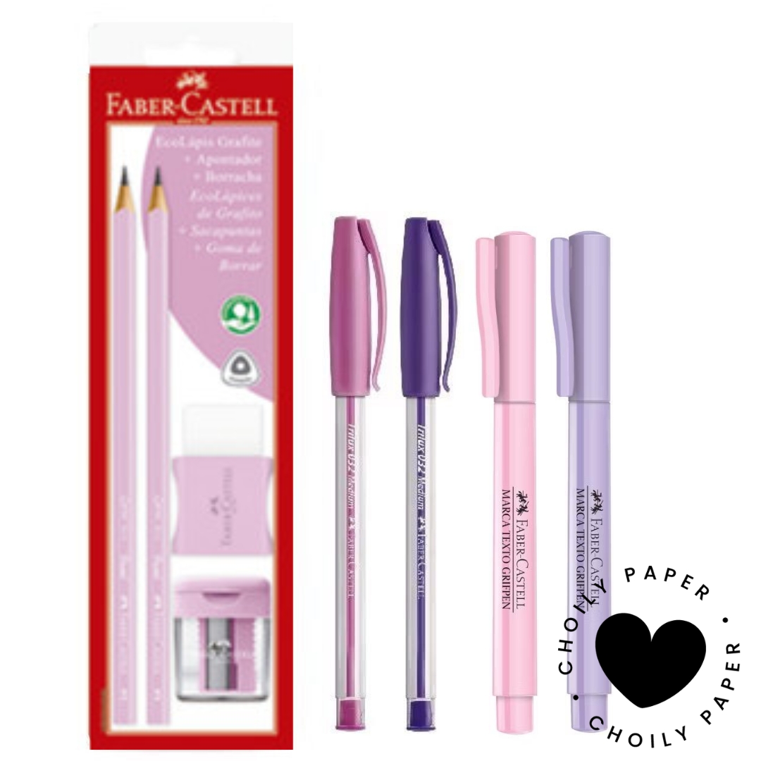 Kit Escolar Pastel - Faber Castell - Choily Paper - Papelaria Fofa