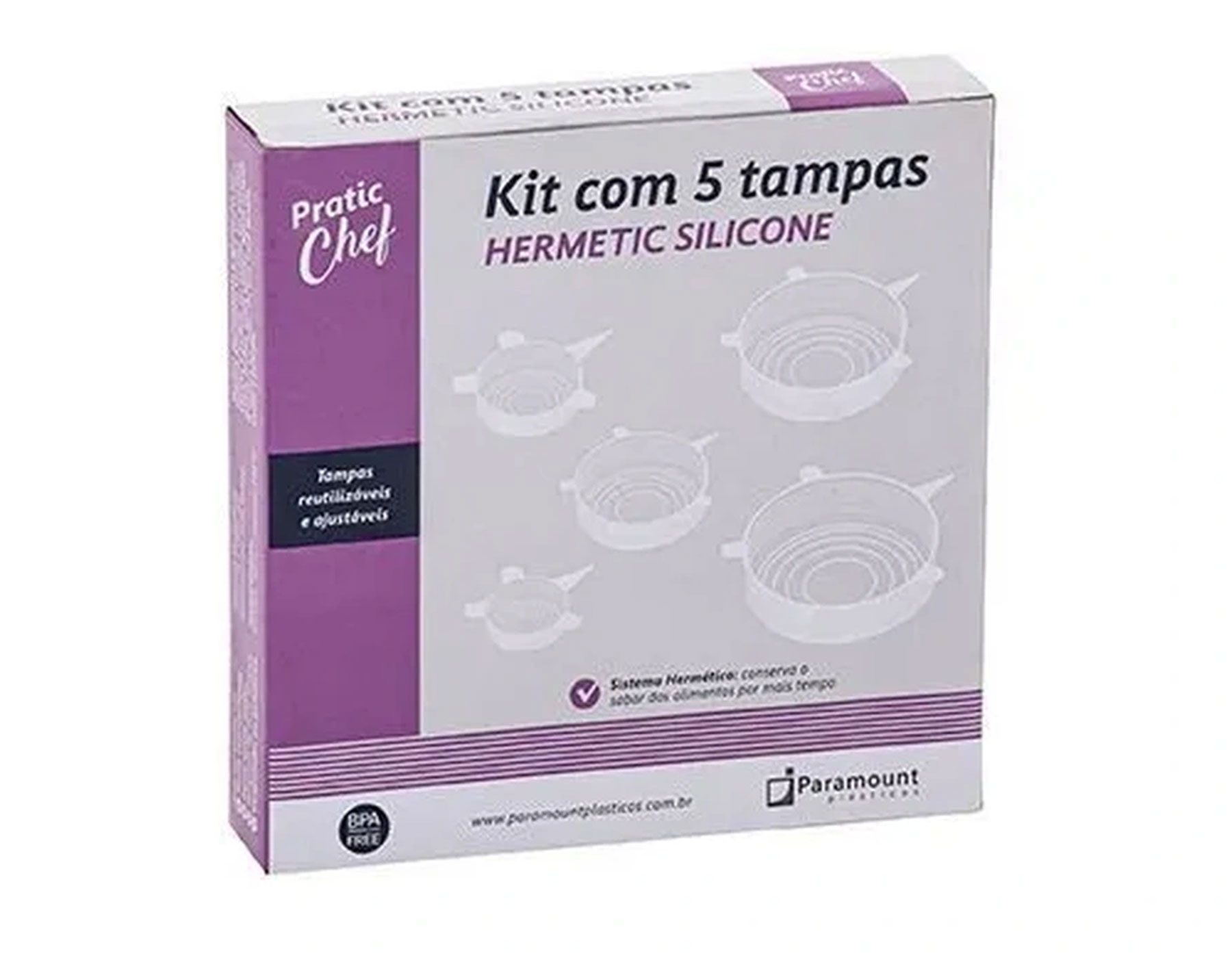 Kit c/ 5 Tampas Hermetic Silicone 1203 Paramount - Tudofer Distribuidora