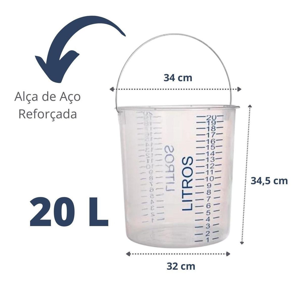 Balde Graduado Plástico Transparente 20 Litros Alça Ferro - Tudofer ...