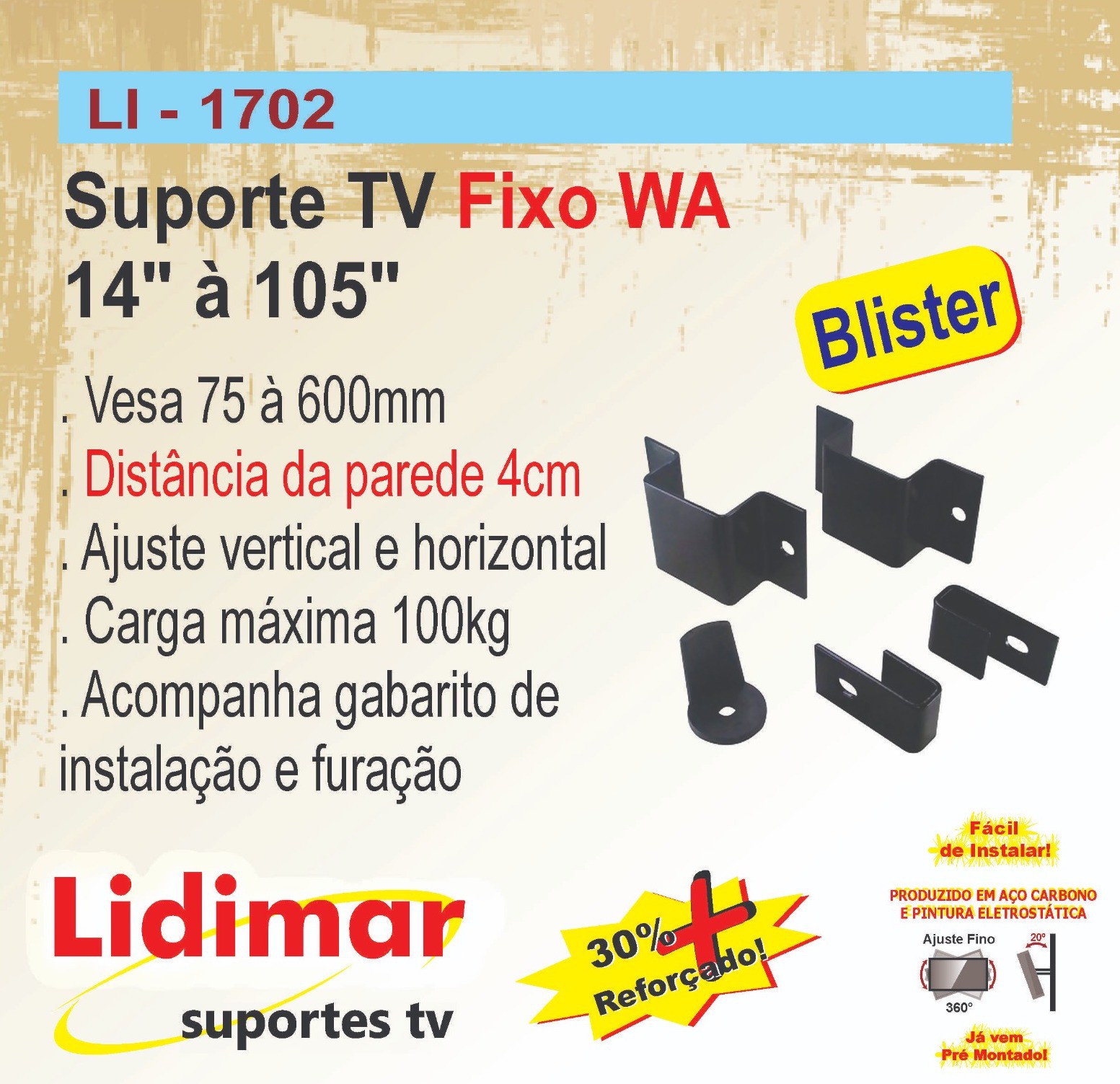 Suporte Para TV Fixo W.A Universal 14 à 105 Polegadas Lidimar 1702 ...