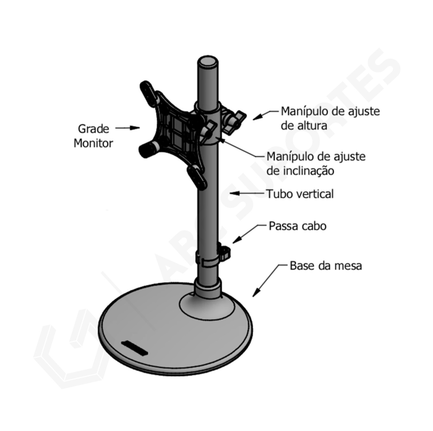 Suporte Mesa Com Vesa e Ajuste Altura Para Monitor 10 à 26 - ABC ...