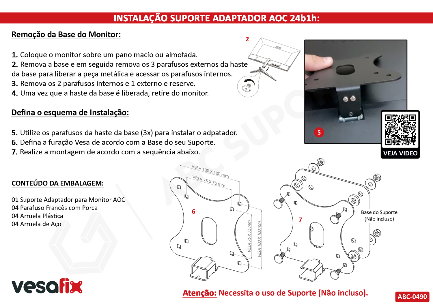 Suporte Adaptador para Monitor AOC 24B1H sem Furação Vesa - ABC ...