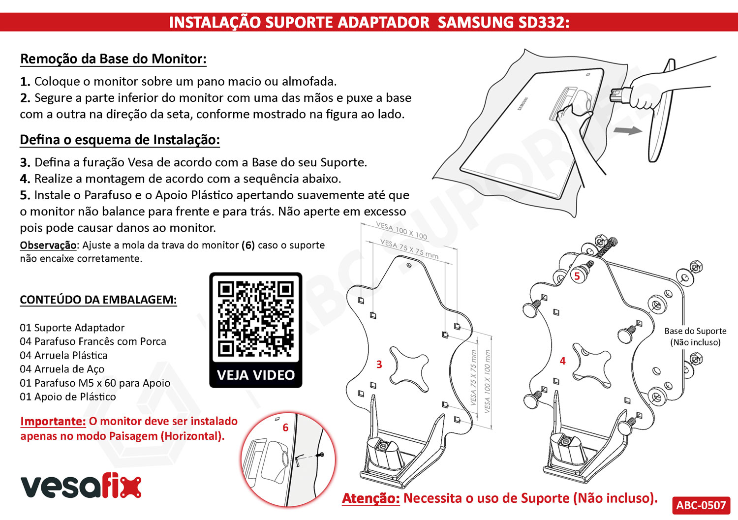 Adaptador Vesa Monitor Samsung S24D330H S24D332H sem Furação Vesa - ABC ...